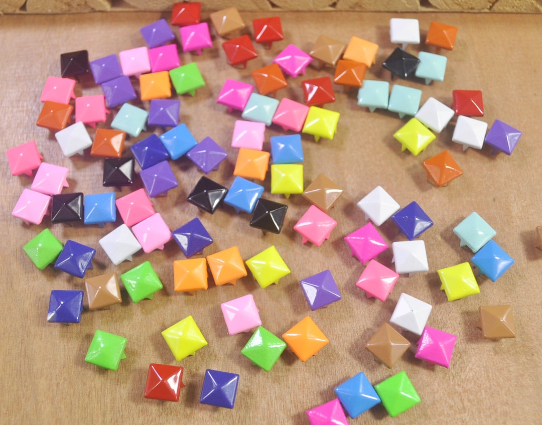 Metal Studs,100 Mixed Color Square Metal Pyramid Studs for Clothing ...