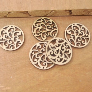 10 Small Flower Pendants,natural Wood Flower Earring Pendant,round ...