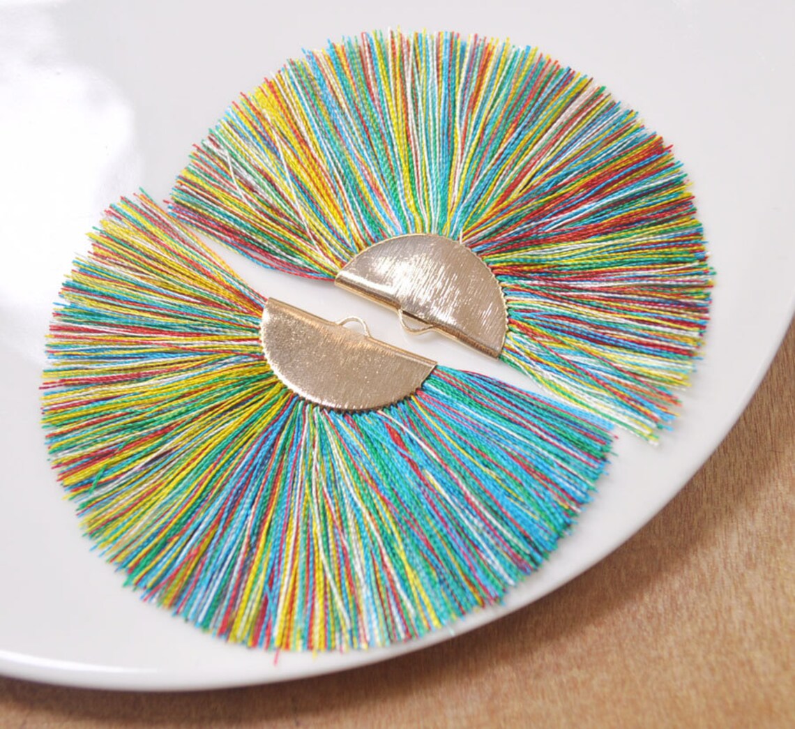 2 Pieces Large Fan Tassels on Gold Brass Findingsmixed Color - Etsy