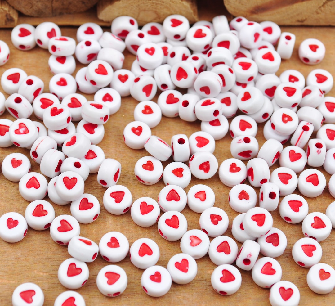 100pcs Red Heart Beads,acrylic Heart Beads, Beads With Hearts,round ...