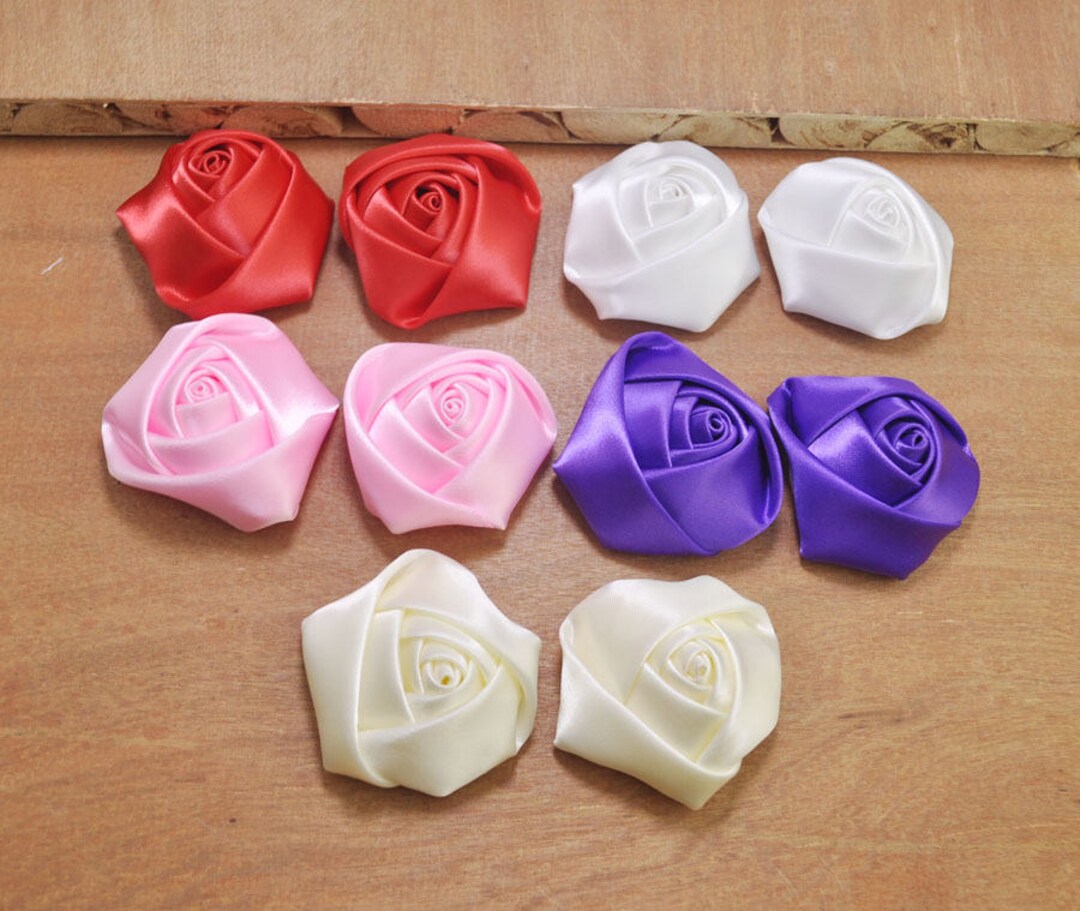 1.77" Silky Satin Roll Rosettes，15pcs Large Mixed Color Satin Roses ...