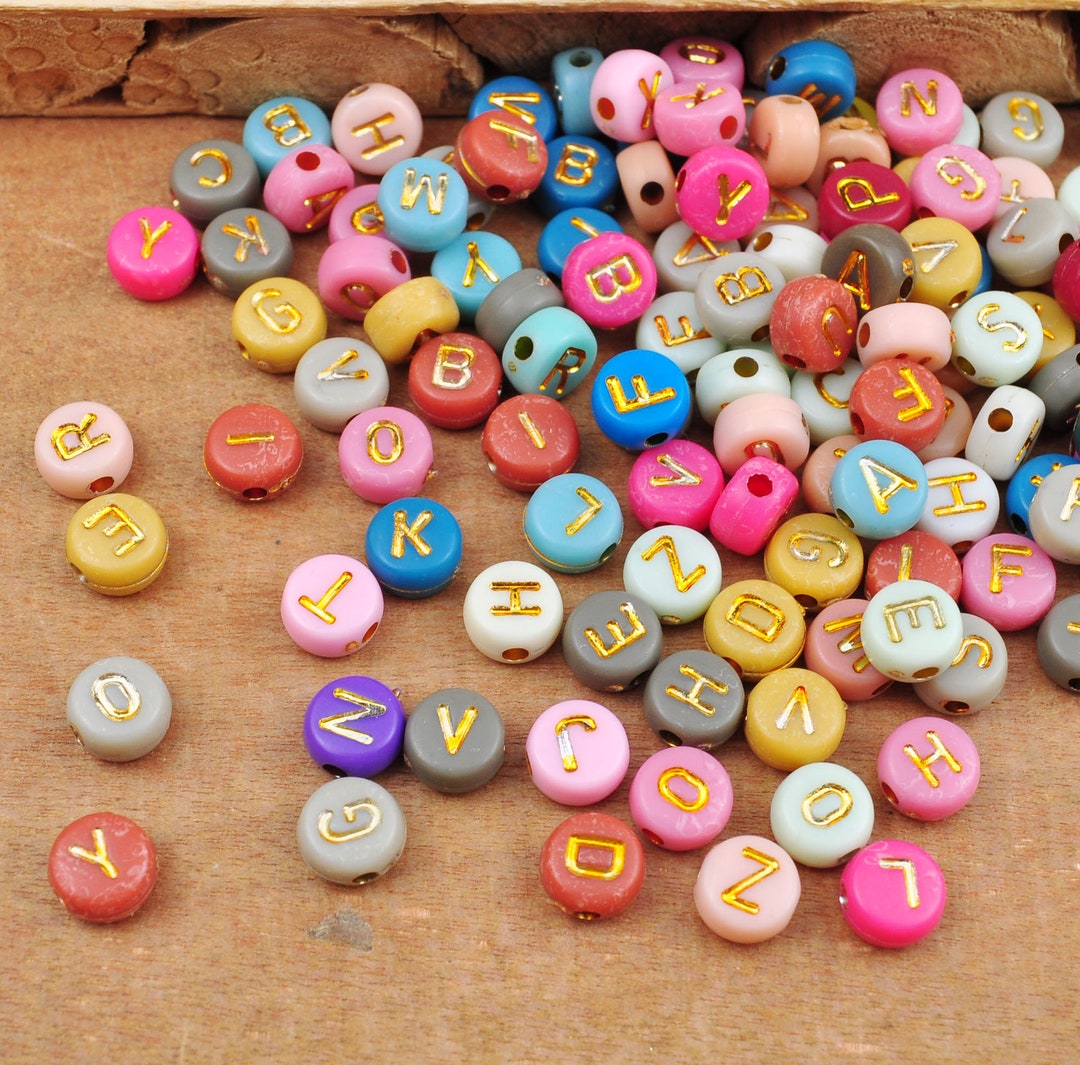 200pcs 7MM Flat Round Acrylic Alphabet Beads,gold Alphabet Beads ...