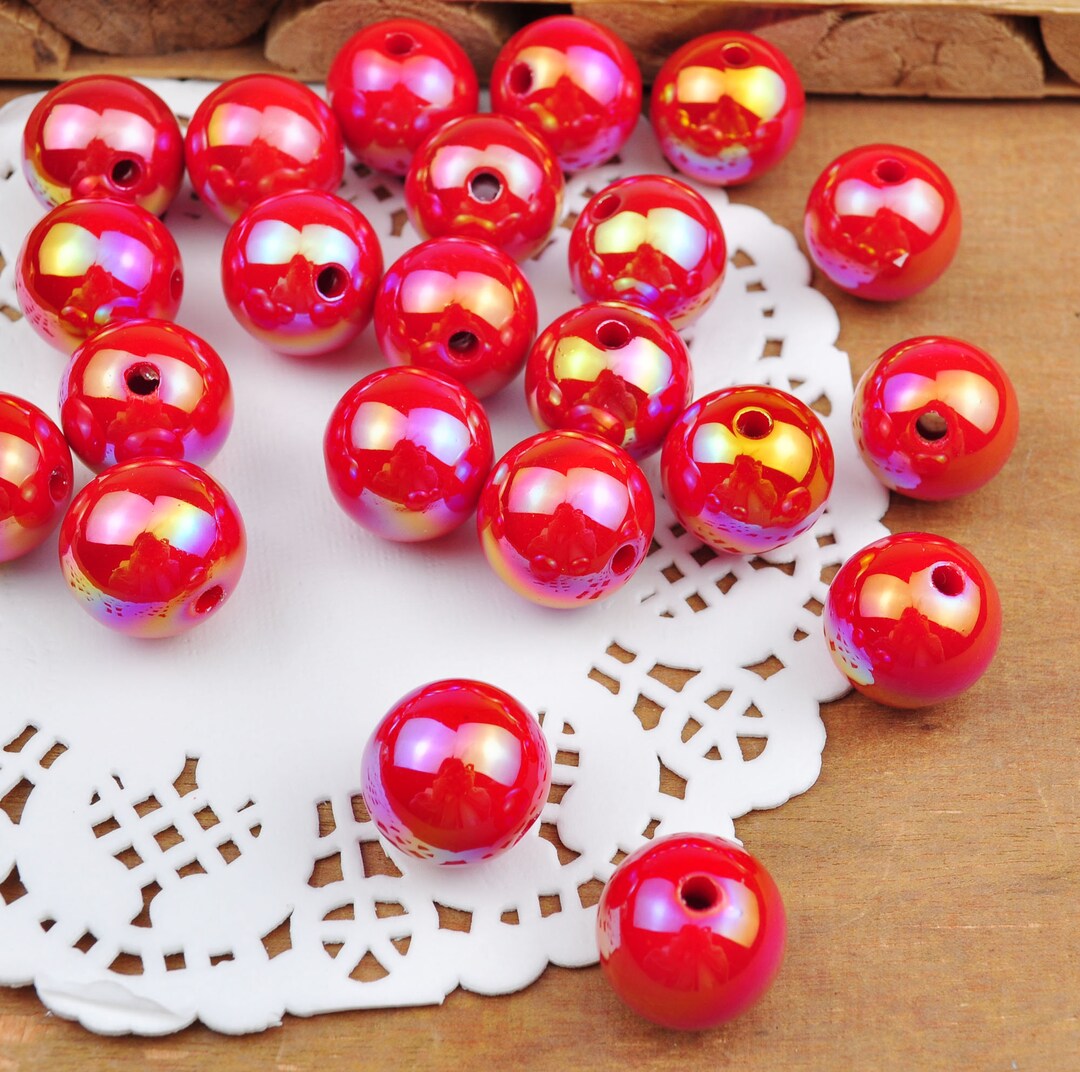 10pcs/lot 16mm Red AB Round Beads, Iridescent Acrylic Gumball Beads ...