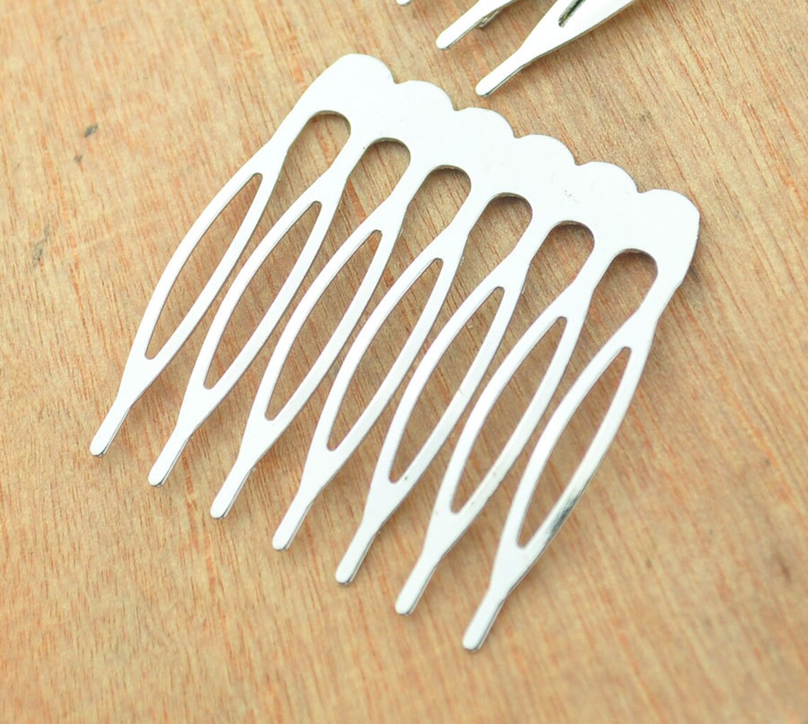 50pcs 8 Teeth Silver Metal Hair Combs Silver Plated Comb - Etsy