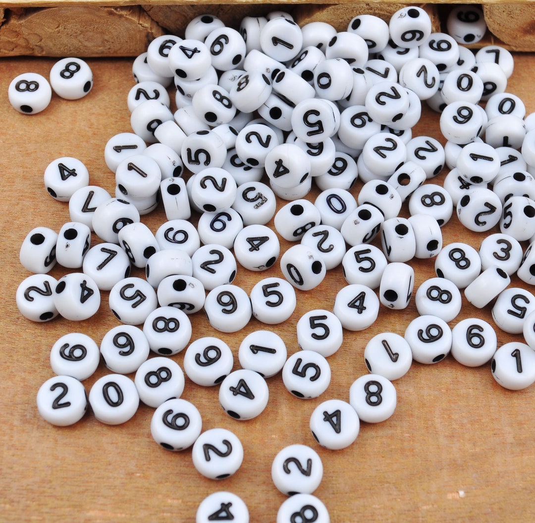 100-500pcs Number Beads,7mm White Round Acrylic Number Beads, Little ...
