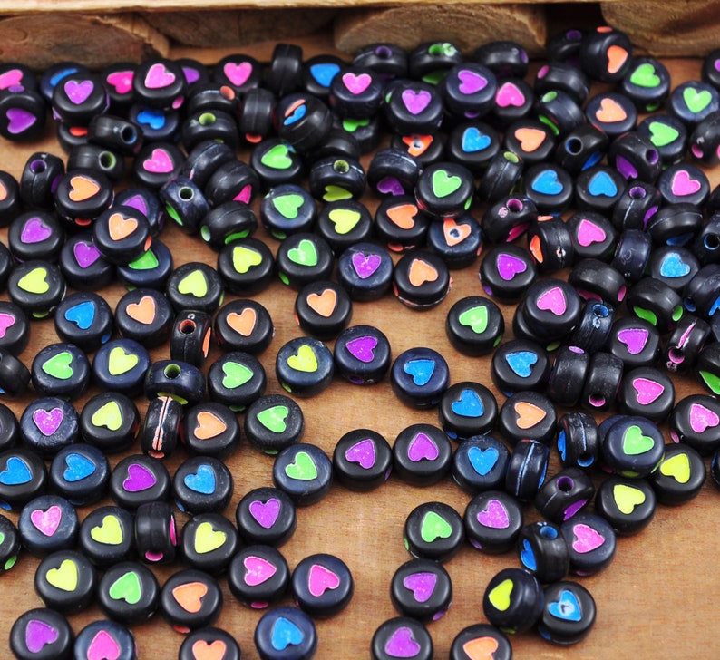 100pcs Mixed Color Heart Beads,acrylic Heart Beads, Beads With Hearts ...