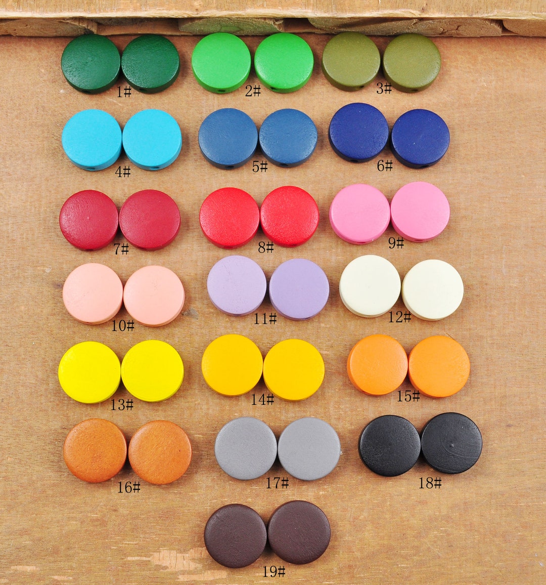 50 Geometric Flat Circle Bead, 19 Colors Wood Beads Flat Round,wood ...