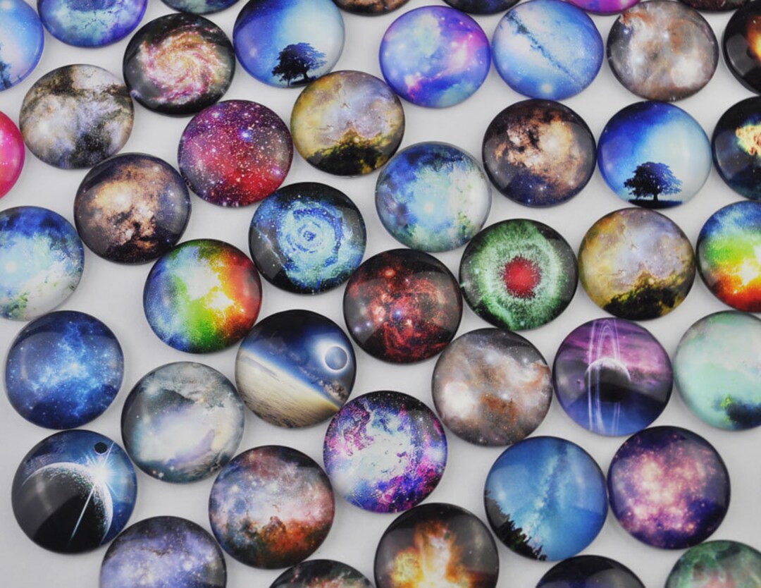 10pcs 25mm Mixed Galaxy Round Flat Back Handmade Photo Glass Cabochon ...
