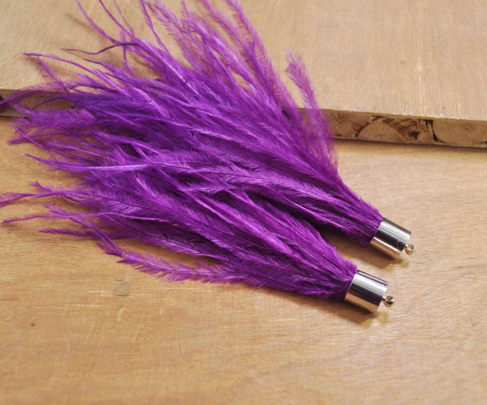 2pcs Plum Ostrich Feather Tassel Pendantsilver Metal Cap - Etsy