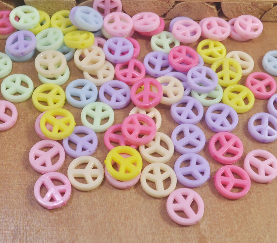 Plastic Peace Sign Beads,100pcs Mixed Color Acrylic Beads,candy Pastel ...