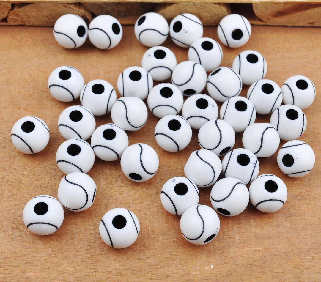 100pcs Tennis Ball, Acrylic Round Beads，white&black Acrylic Tennis Ball ...