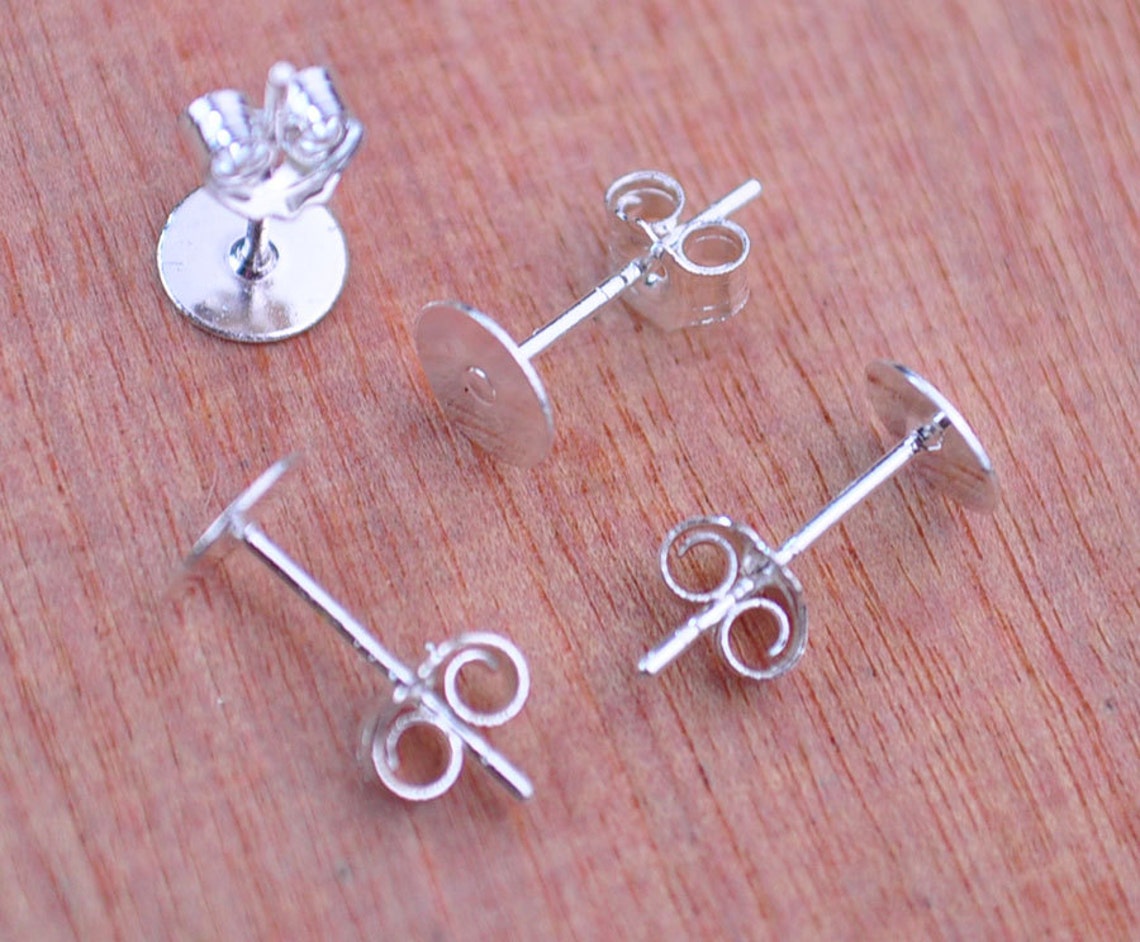925 Sterling Silver Earring Post and Earring Back,50 Pairs 6mm Silver ...