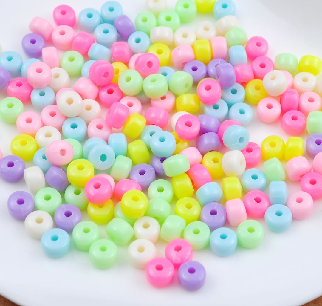 200 Mixed Color Acrylic Beads,bright Pastel Neon Barrel Shape Acrylic ...