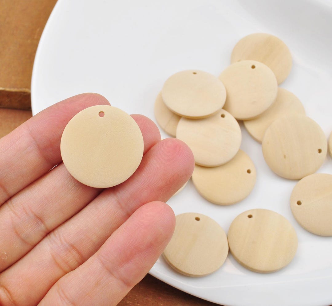 25mm Round Flat Wood Beads,50pcs Unfinished Natural Wooden Pendant ...