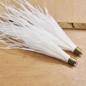 2pcs White Ostrich Feather Tassel Boho Necklace Pendant,bronze Metal ...