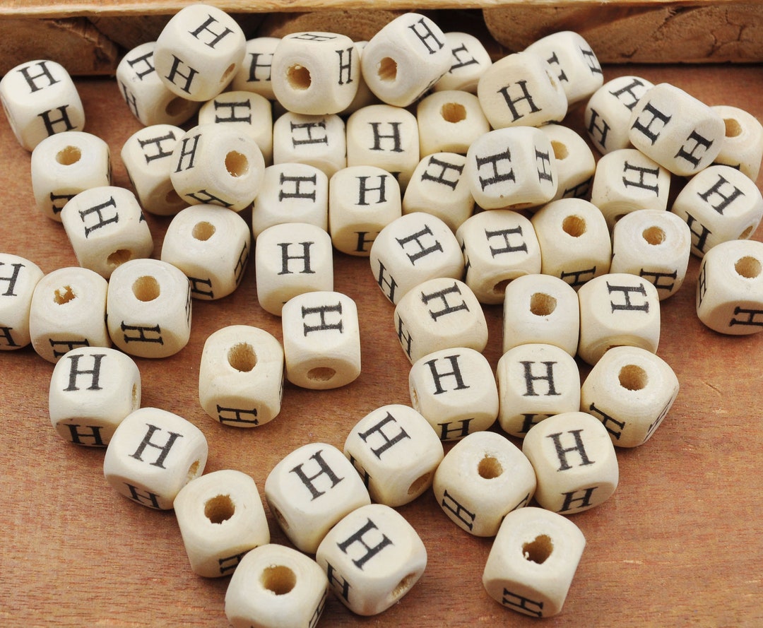 100pcs/200pcs Wood Letter H Beads,wooden Beads,natural Alphabet/ Letter ...
