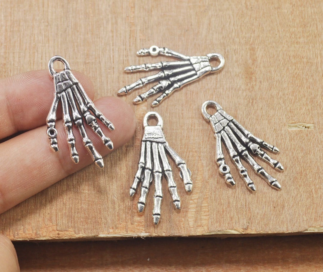 15pcs of Antique Silver Skeleton Hand Charm Pendants,handmade DIY ...