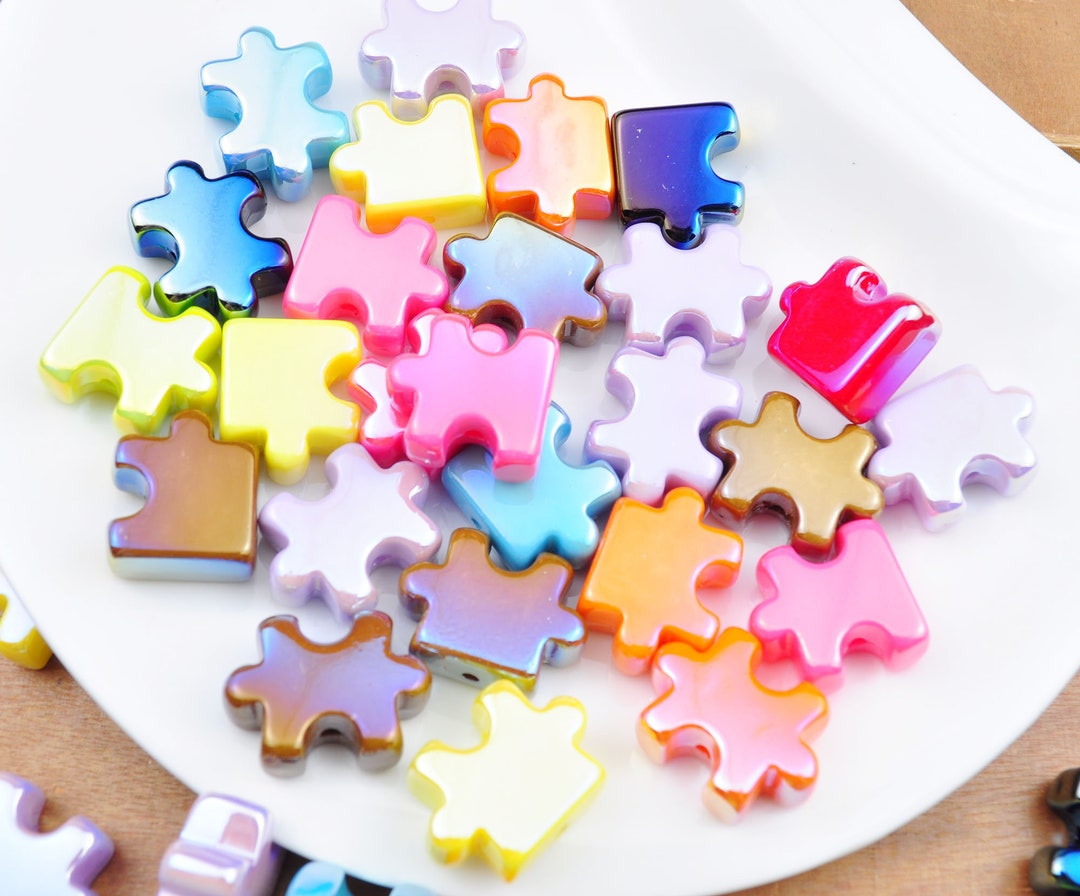 2-50pcs Plastic Puzzle Beads, AB Color Puzzle Bead, Autism Awareness ...