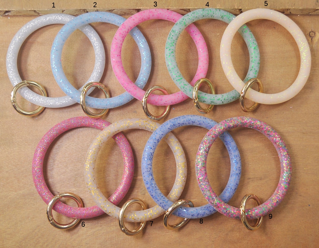 Glitter Silicone Bangle Bracelet Keychain,9 Colors，lanyard Bracelet ...