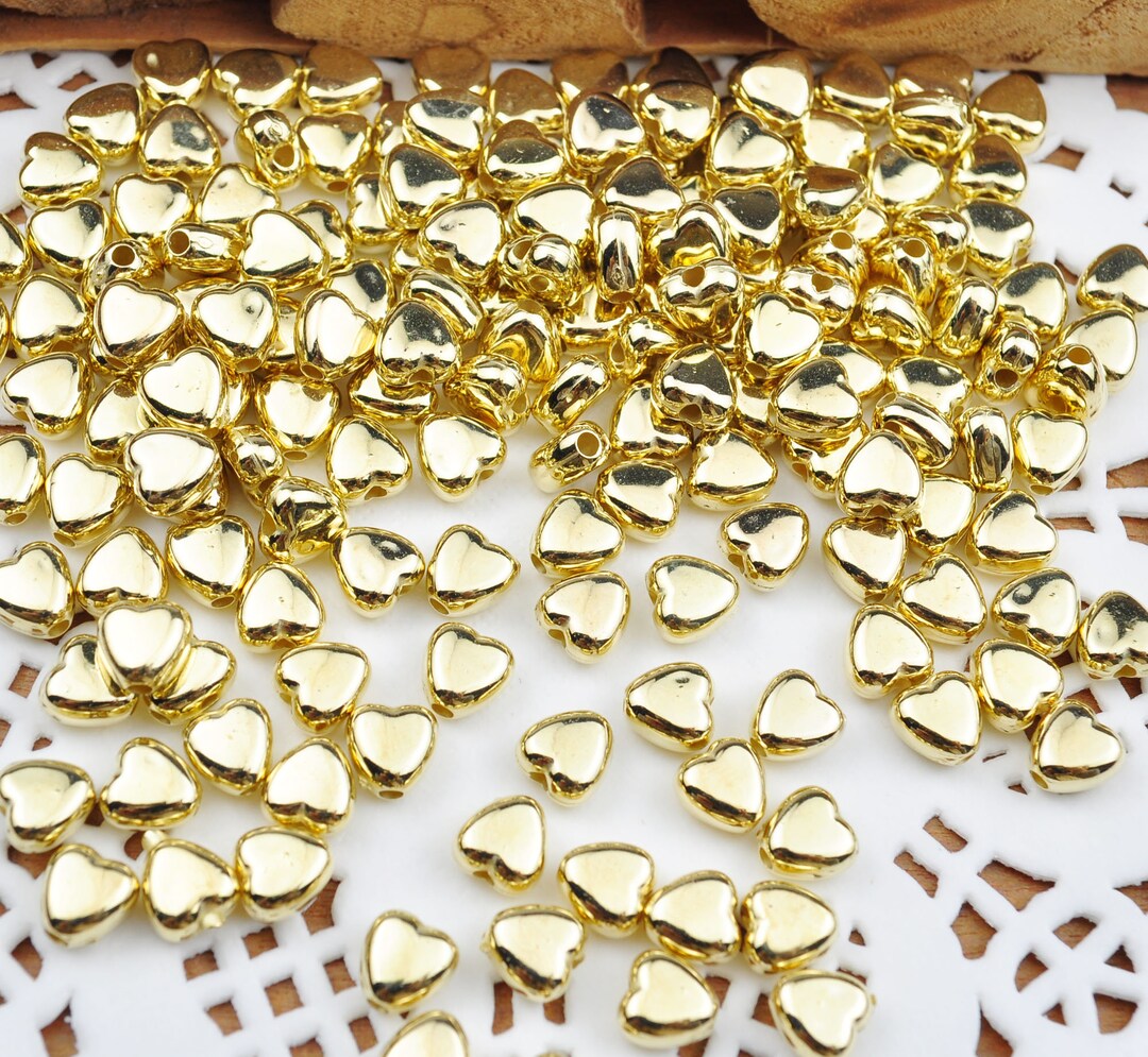 300 6mm Gold Tiny Heart Shape Beads, Cute Plastic Heart Spacer Beads ...