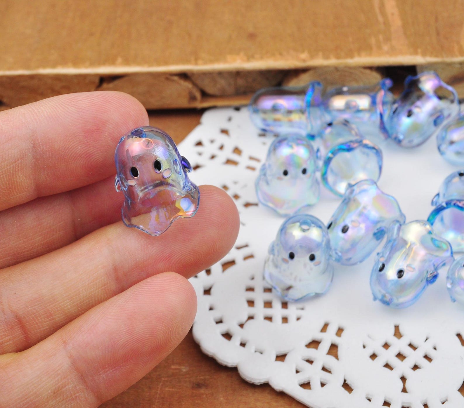10-100pcs AB Transparent Colorful Ghost Shaped Beads,halloween Ghost ...