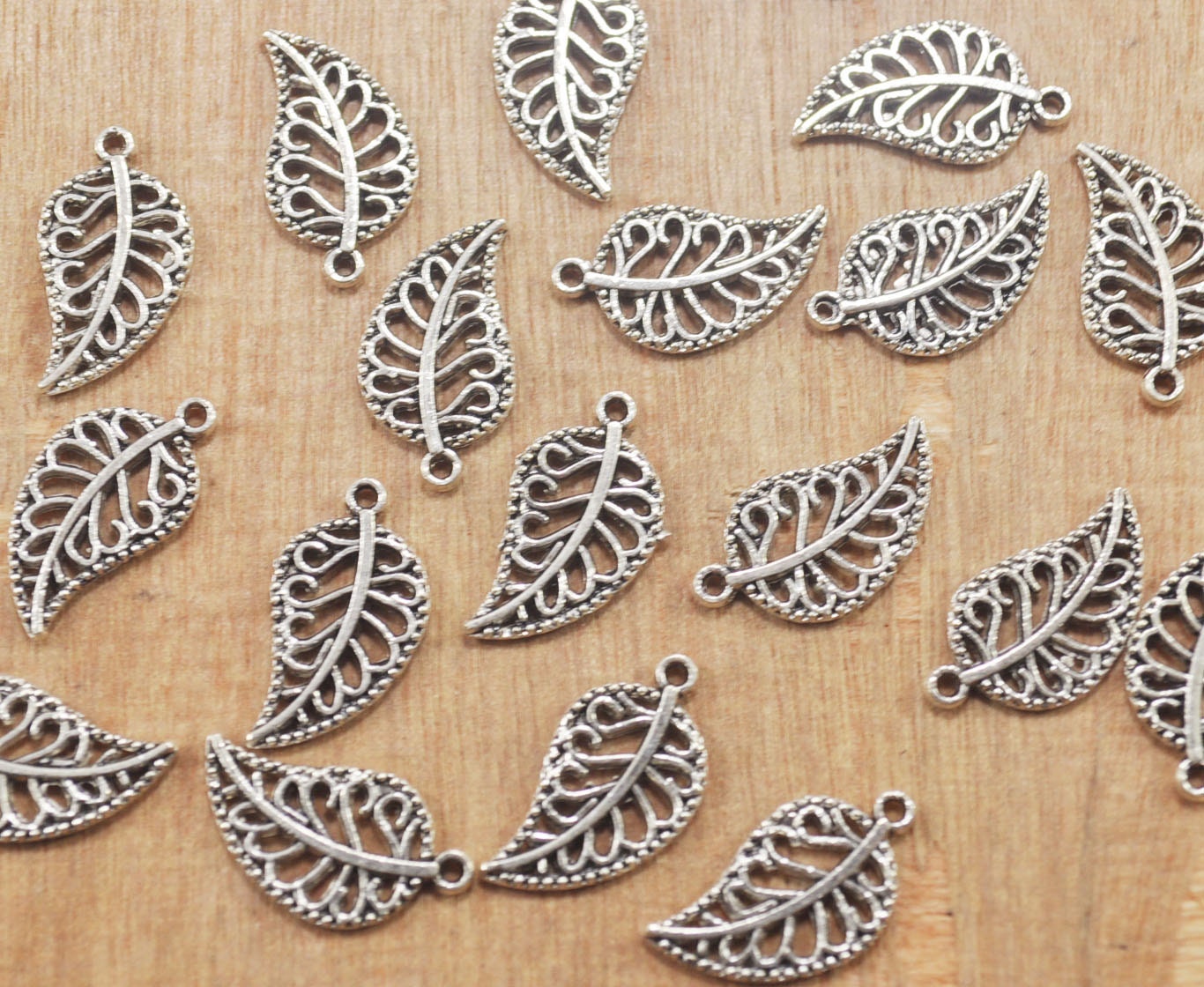 30pcs Silver Leaf Charms, Hollow, Leaves Leaf Charms, Leaf Pendant ...