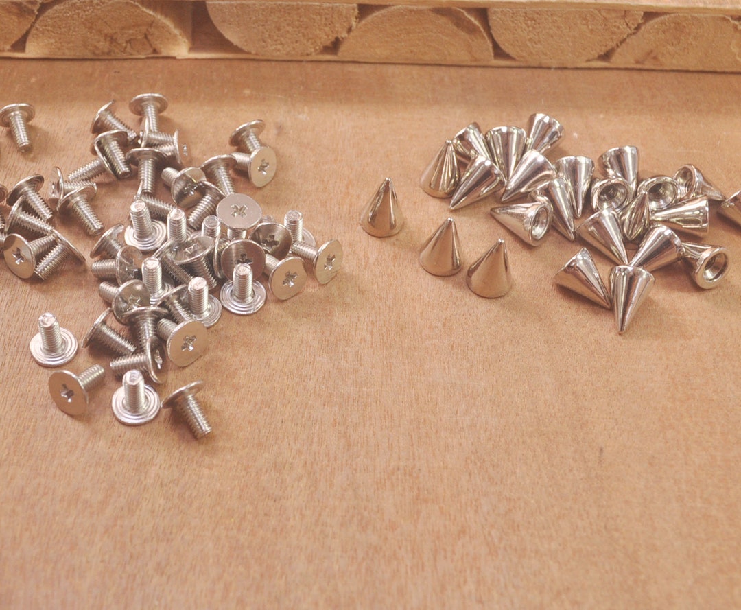 50pcs Silver Cone Spike Studs With Screwback Bullet Rivets Buttons ...