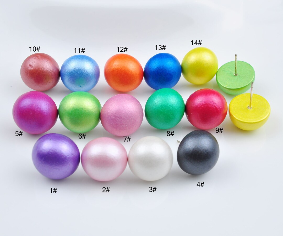 10 Colorful Wood Studs,14 Colors Half Balls Earrings,wood Earrings,stud ...