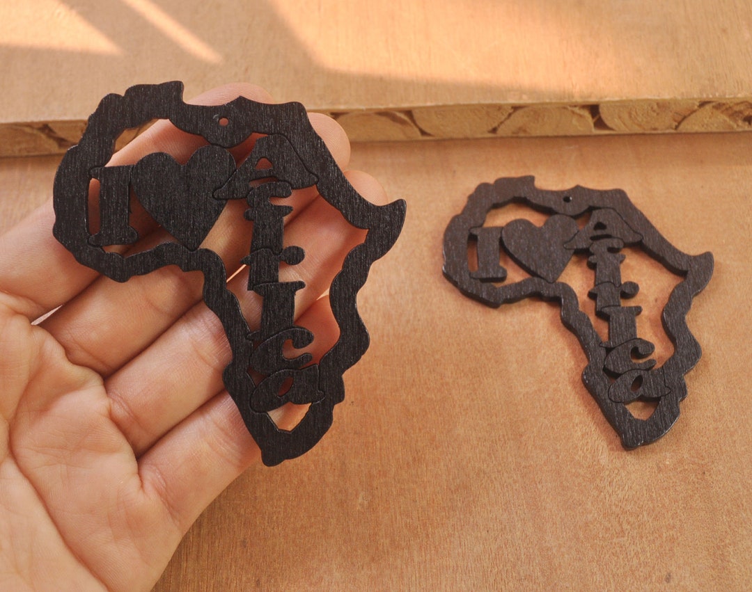 10pcs "i Love Africa" Map Wood Pendants,black African Map Wood Earring ...
