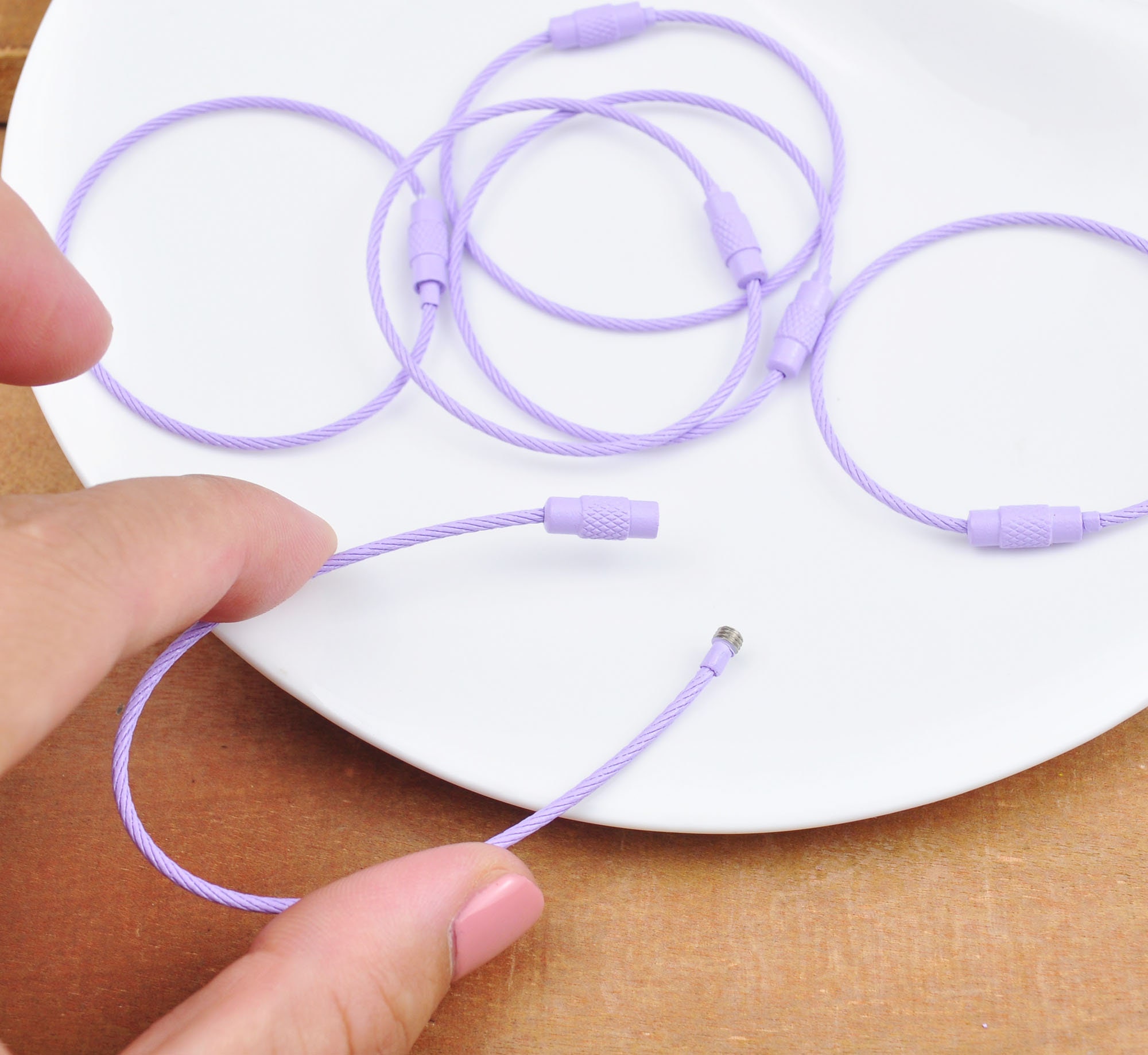 Light Purple Bulk Cable Keychain,1-100pcs Violet Stainless Steel Rope ...