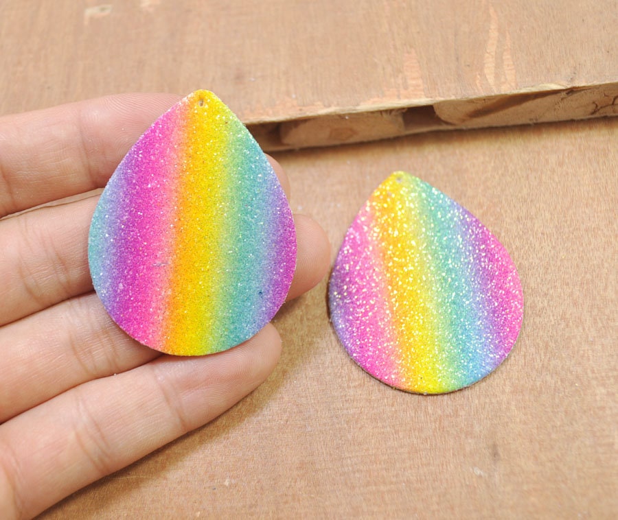 Tear Drop Pendant10pc Rainbow Color Glitter Leather Teardrops - Etsy