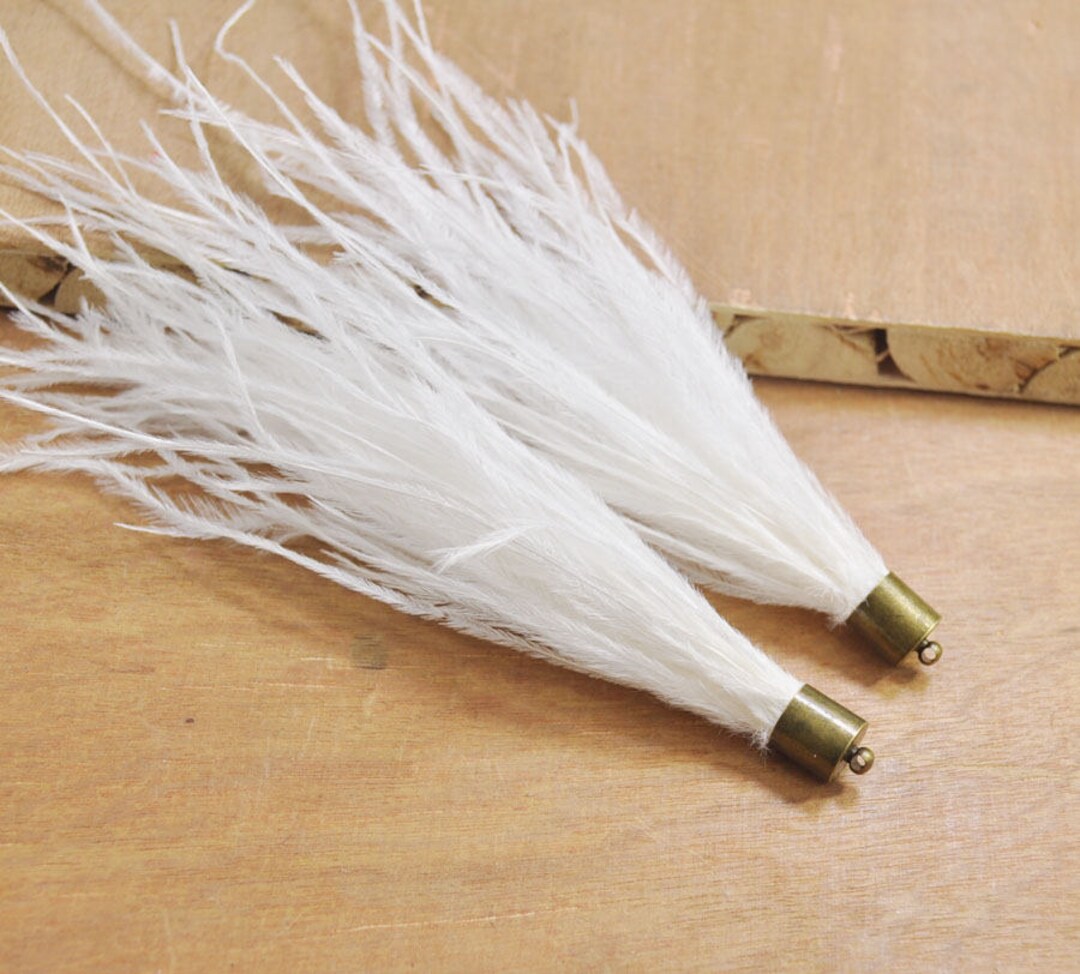 2pcs White Ostrich Feather Tassel Boho Necklace Pendant,bronze Metal ...