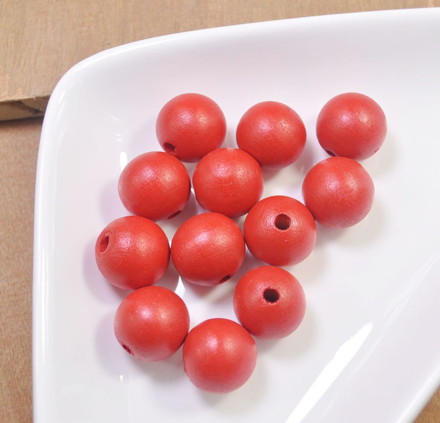 Wholesale 100pcs Red Wood Beads,20mm Round Wooden Bead,painted Wood ...