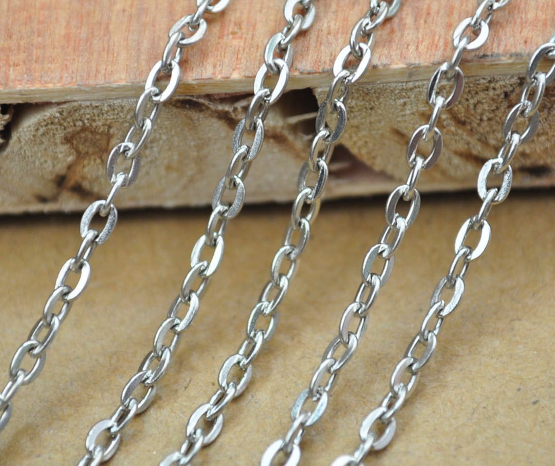 Chian,necklace Chains,16ft (5meter) Silver Chain,silver Flat Cable Link ...