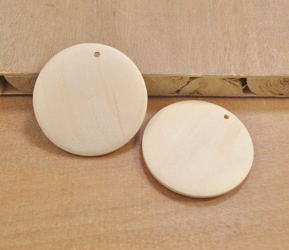 45mm Round Flat Wood Beads,20pcs Unfinished Natural Wooden Pendant ...