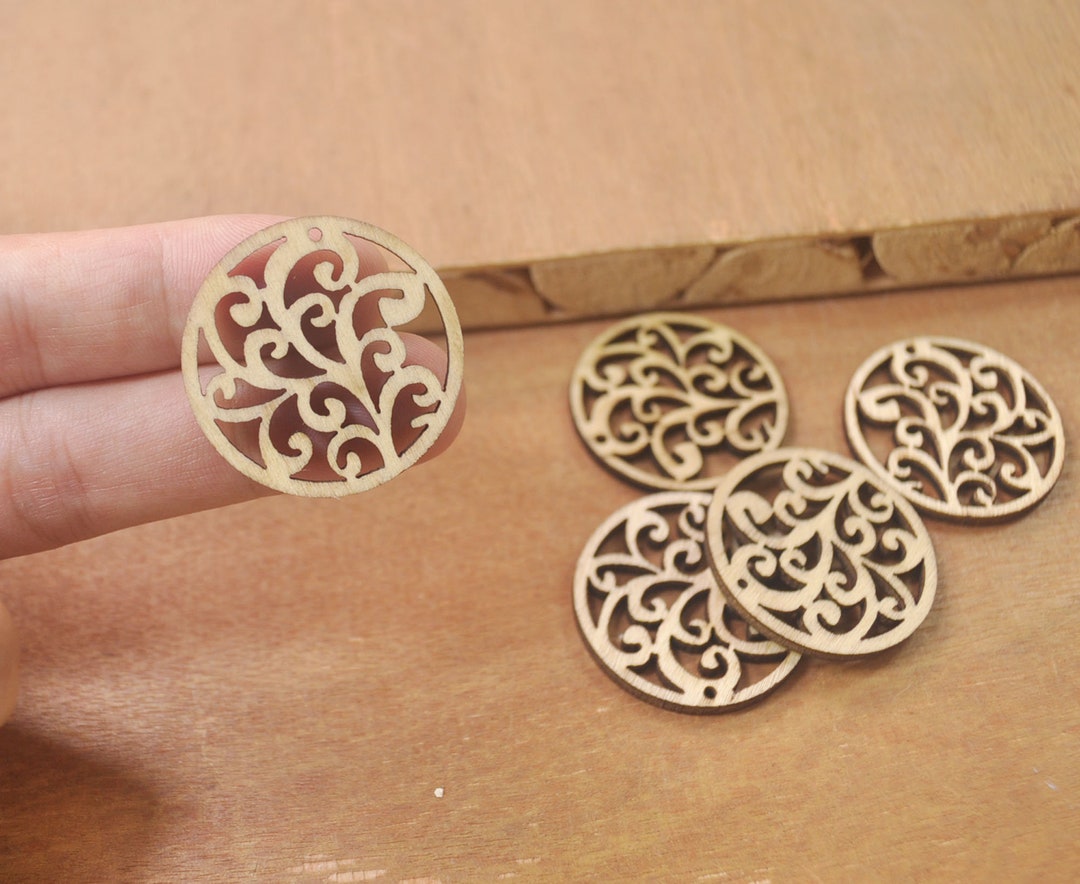 10 Small Flower Pendants,natural Wood Flower Earring Pendant,round ...