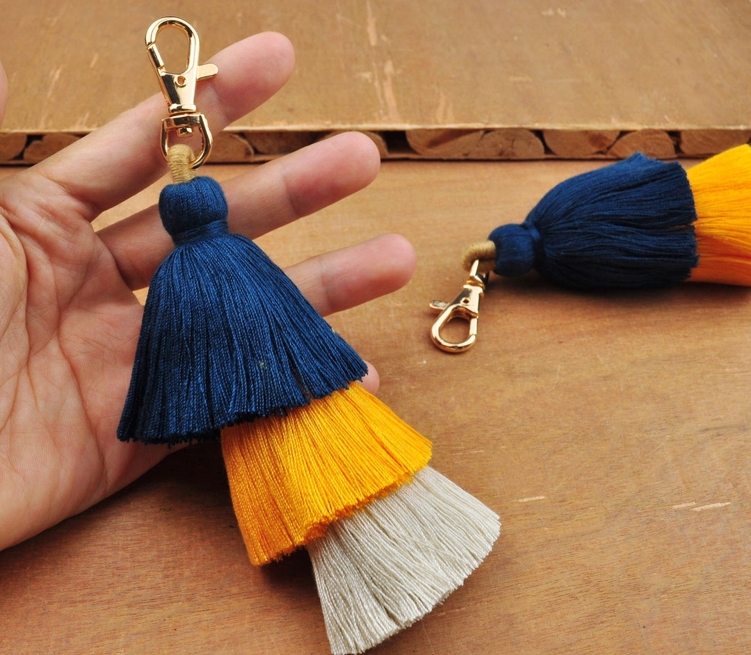 Navy/yellow Ombre Bag Tassel With KC Gold Key Clasp,three-layered ...