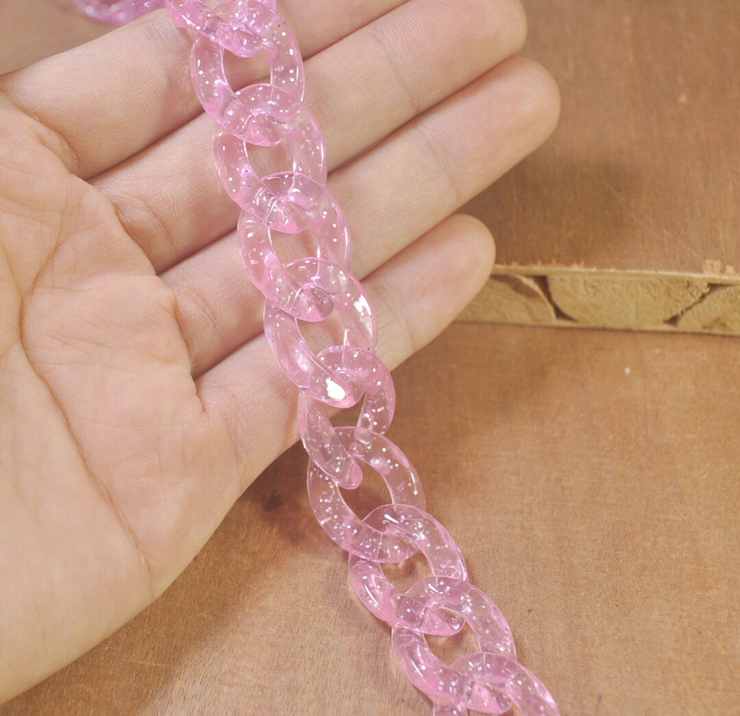 Pink Glitter Plastic Chain,27.5“ Chunky Chain Links,transparent Plastic ...
