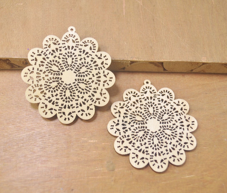 10pcs Wood Pendants,unfinished Natural Wooden Filigree Flower Earring ...