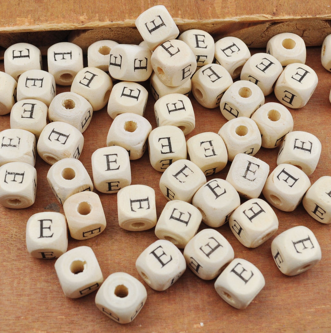 100pcs/200pcs Wood Letter E Beads,wooden Beads,natural Alphabet/ Letter ...