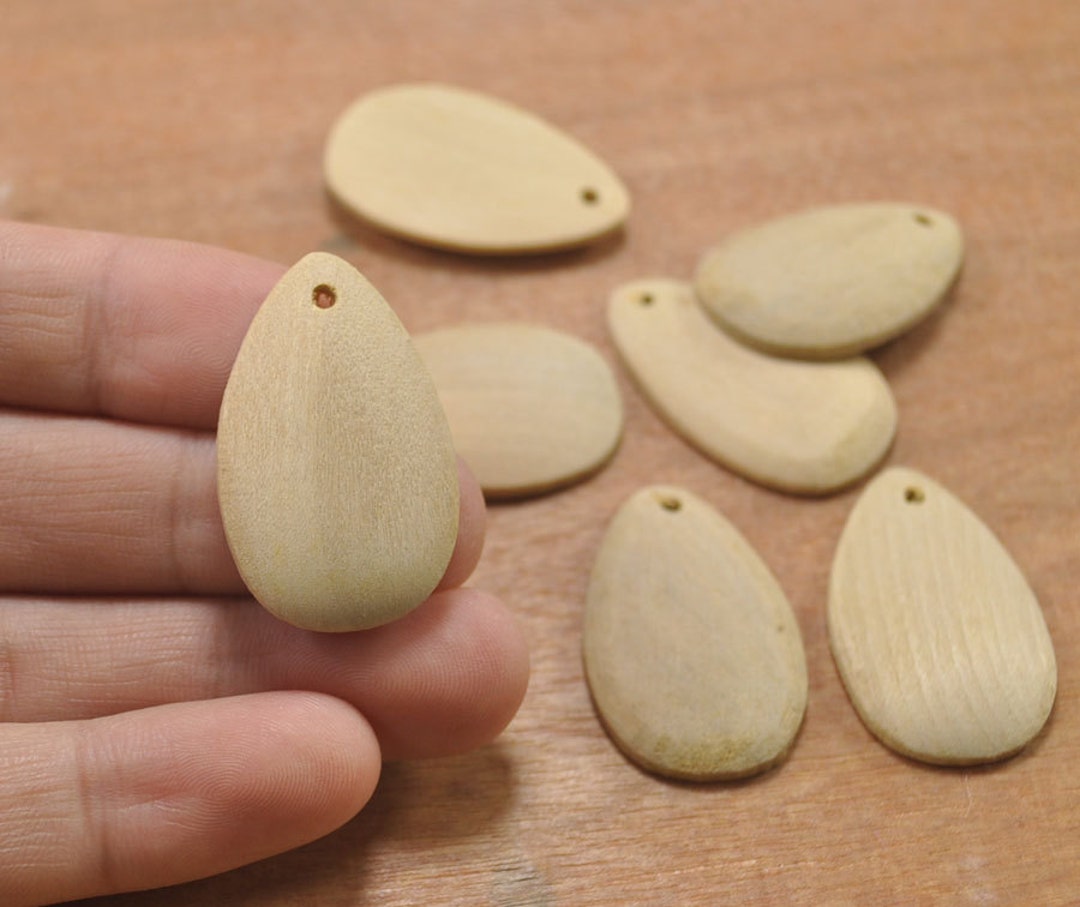 20pcs Small Water-drop Wooden Charm Unfinished Natural Wood Bead Flat ...