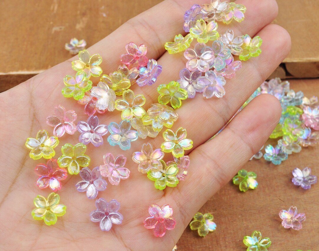 100-500pcs AB Mixed Color Plastic Flower Beads,acrylic Flower Bead Caps ...