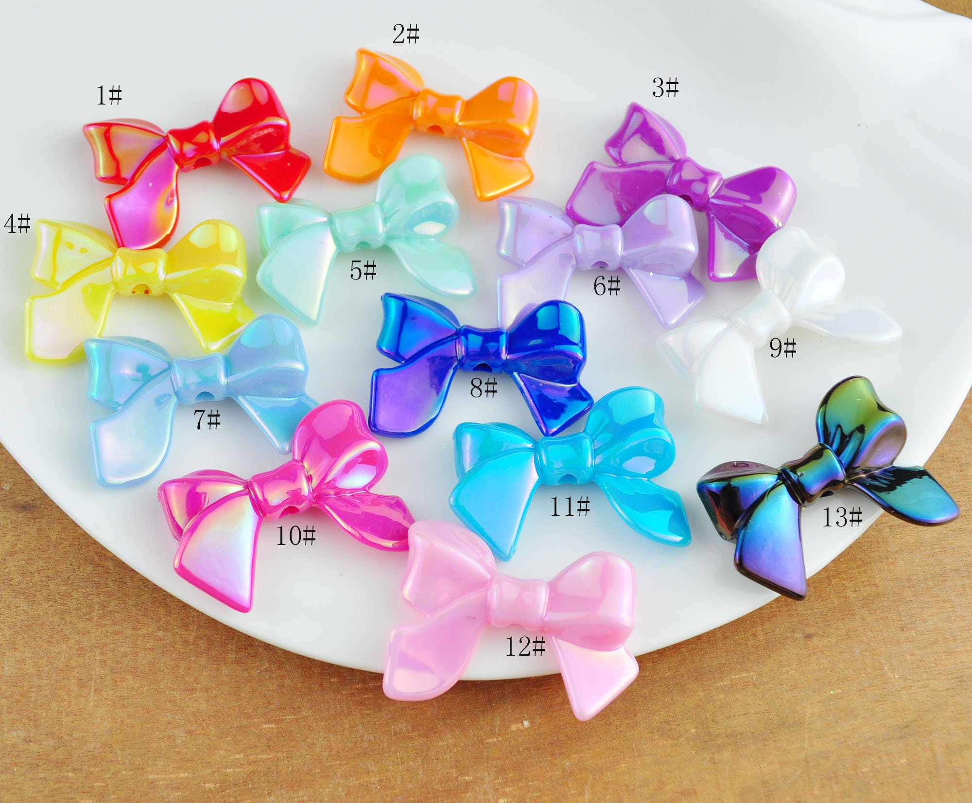 10-100pcs AB Colored Bow Beads,13 Colors Acrylic Bow Beads, Vertical ...