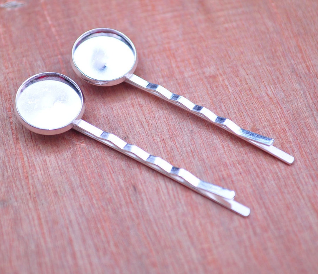 Metal Hair Pin,hair Clips,20pcs Silver Bobby Pins Round Pad Cabochon ...
