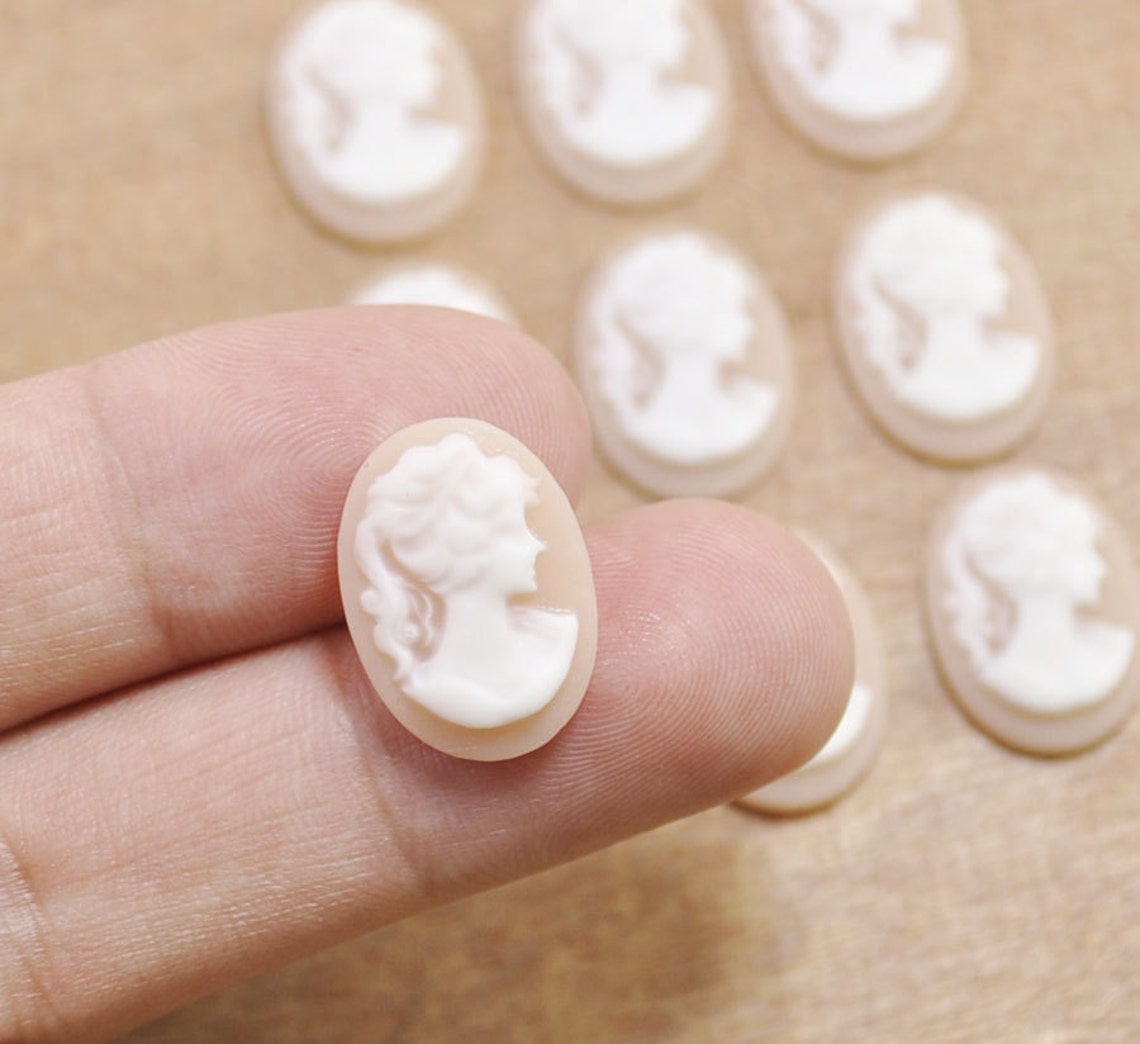 20pcs Carneose With White Oval Flatback Resin Beauty Head Lady Cameo ...