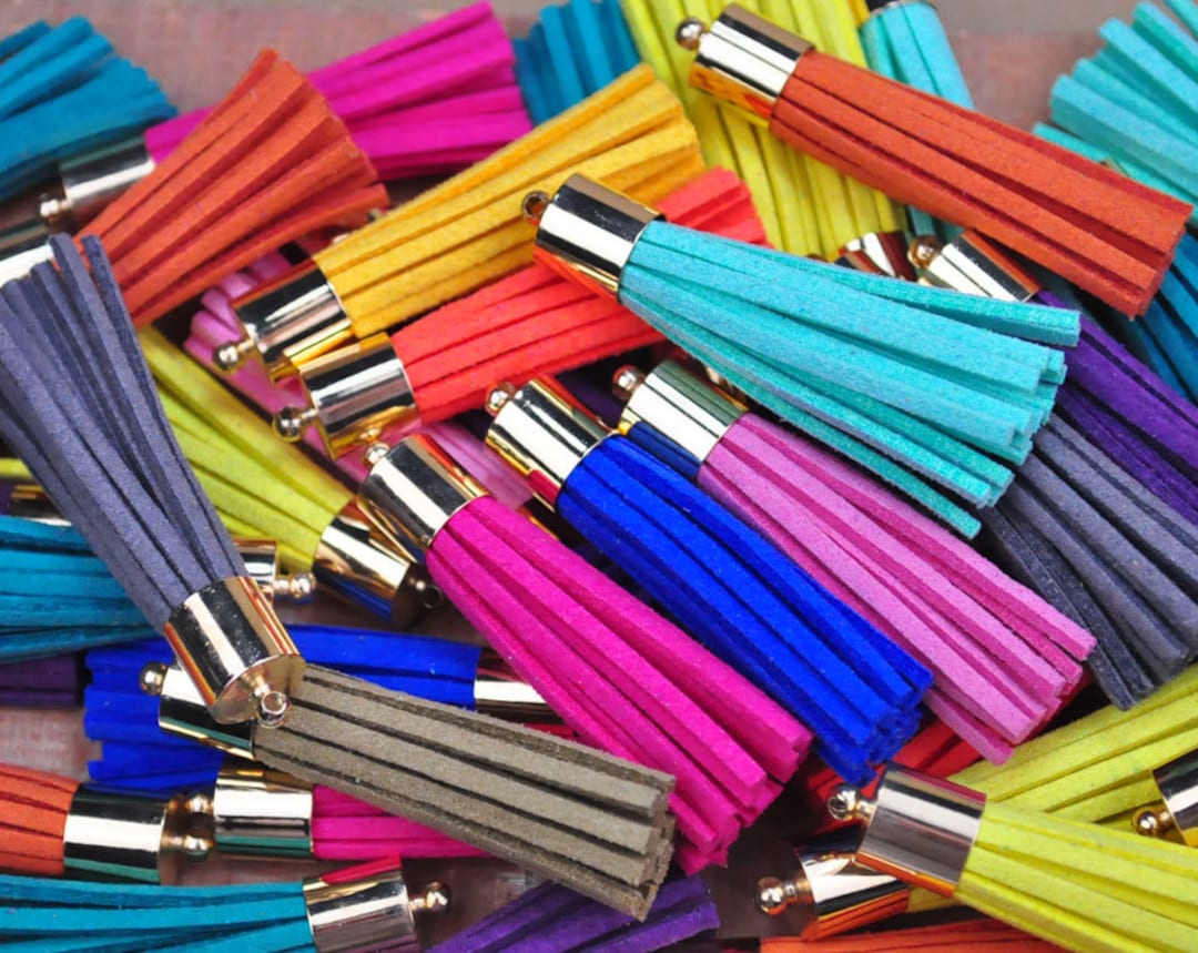 Borla, 20pcs mezcla color gamuza cuero borlas de fibra borla flecos ...