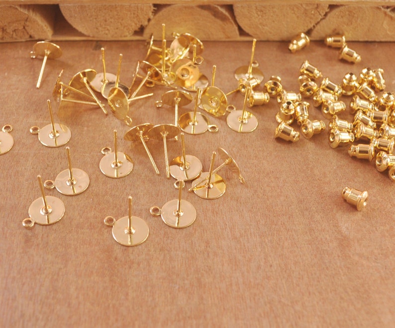 10 Pcs Round Earring Post Studs With Loop,18k Gold Plated, 6mm/8mm/10mm ...