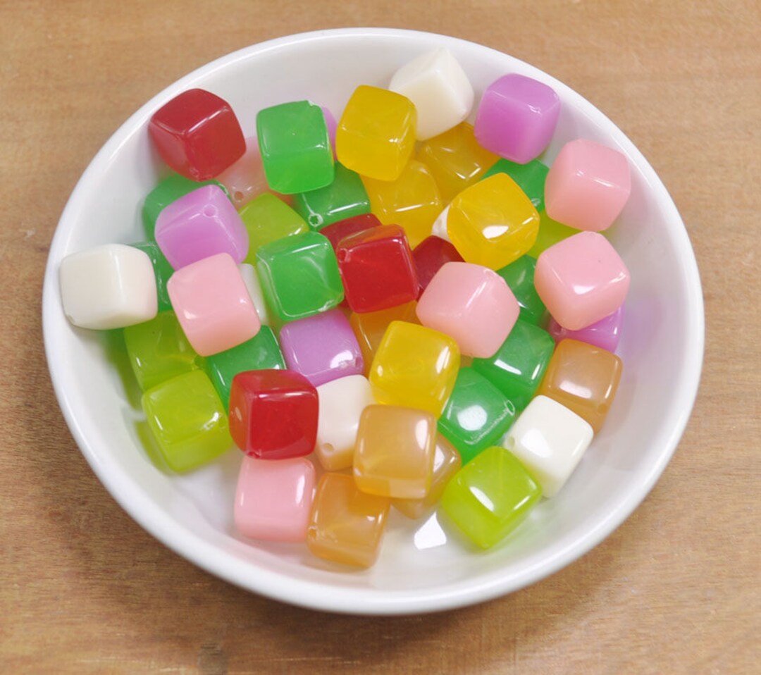 20pcs Square Candy Beads, 14mm Resin Cube Bead Pendant, Necklace or ...