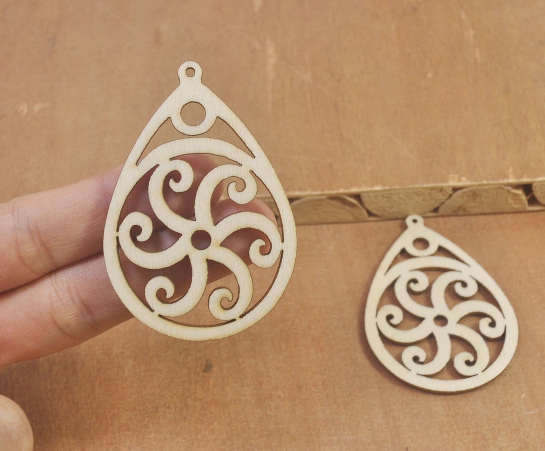 Wood Teardrop,10pcs Filigree Wooden Pendant, Carved Wooden Earring ...