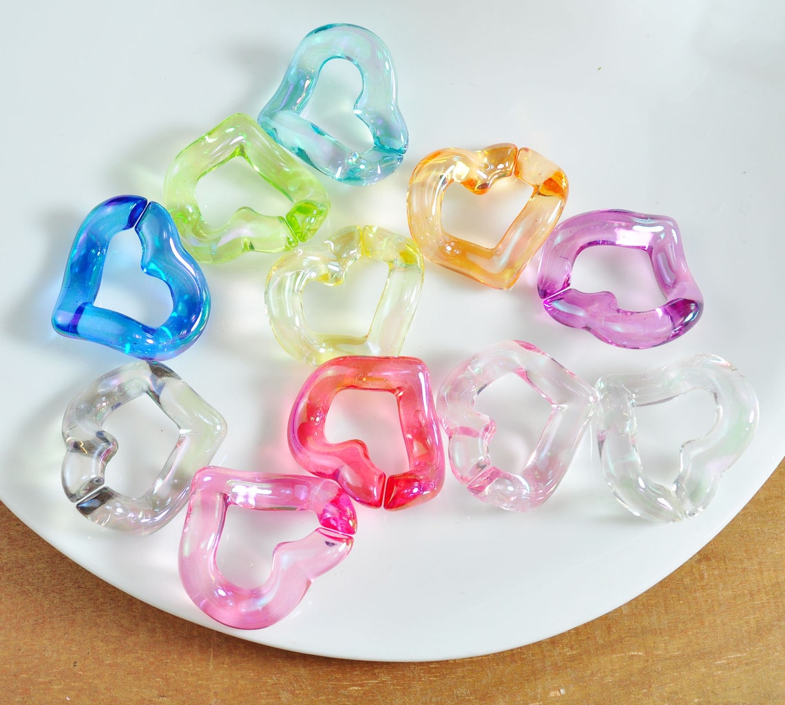 AB Transparent Color Heart Chain,10 AB Color Heart Acrylic Chunky Chain ...